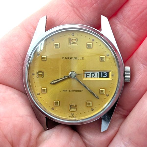 1960s CARAVELLE Bulova 110KCB Day Date Calendar Men's 33mm Swiss Watch ...