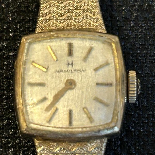 Ladies Gold Tone Hamilton 10K RGP Bezel Stainless Back Watch ~ Parts Or ...
