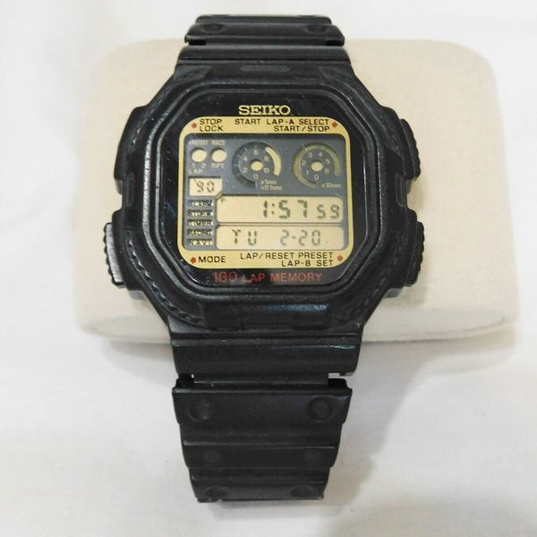 SEIKO W358-4A10 BLACK/GOLD SPORTS DIGITAL WATCH 100 LAP MEMORY | WatchCharts Marketplace