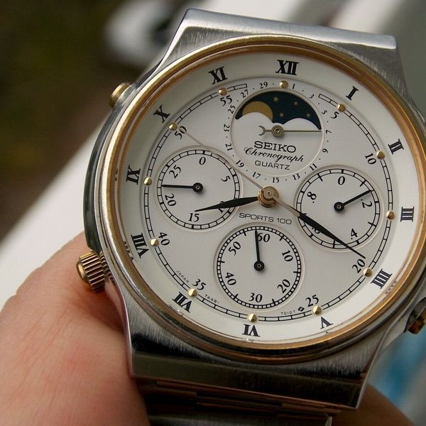 Famous Seiko two tone chronograph with moonphase and date, vintage from ...