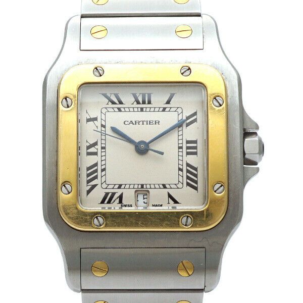 CARTIER W20011C4 Santos Garbe LM Watch Silver 18K Yellow Gold Used ...
