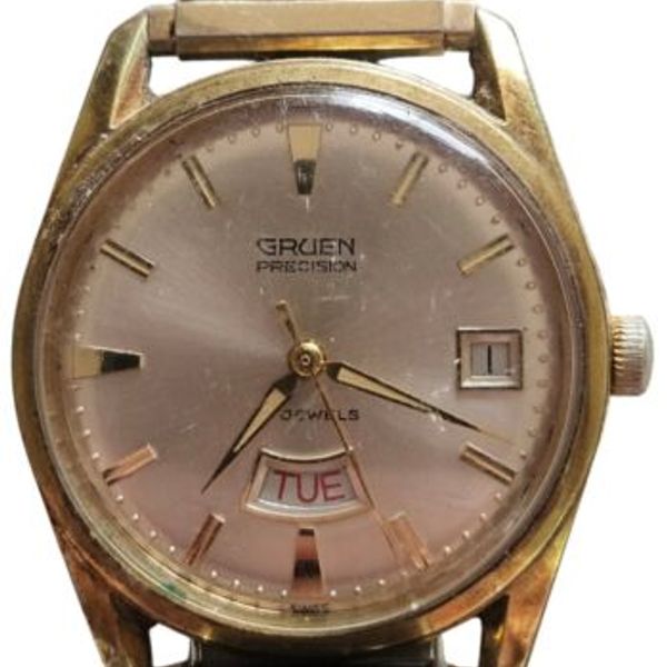 1960's Gruen Precision Day Date Vintage Swiss Watch Manual Movement 17 ...