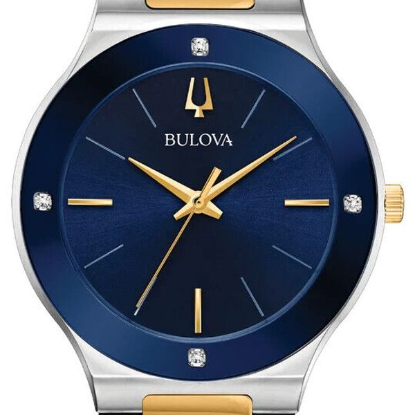 Bulova Men's Futuro Two-Tone Blue Dial S. Steel Diamond Watch 98E117 ...