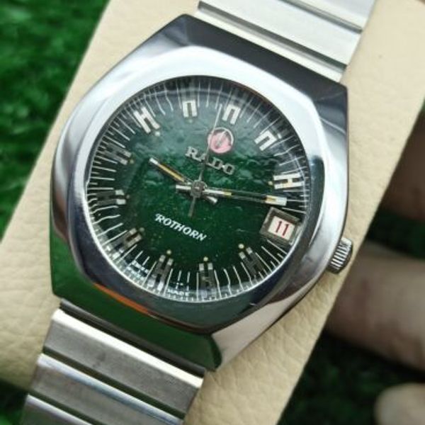 LUXURY VINTAGE RADO ROTHORN GREEN AUTOMATIC WATCH SWISS MADE 70s MEN ...