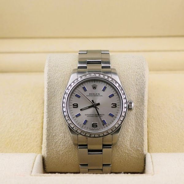 2007 Rolex Oyster Perpetual 177210 Diamond Bez Silver Arabic Dial SS Oyster 31mm | WatchCharts ...