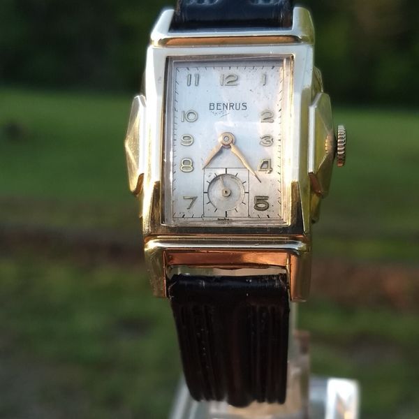 Vintage Men's BENRUS 17 Jewel Tank Watch Step Case 10k Gold Filled Case ...