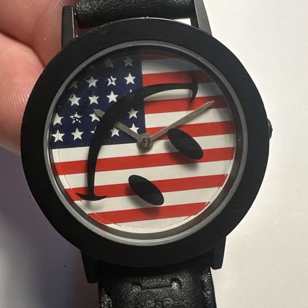 Vtg Joe Boxer Watch-Timex- 37mm US Flag-Rotating Smiley- Leather-1995 ...
