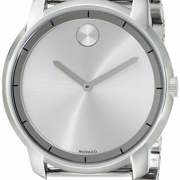 New Movado Bold Silver Tone Mesh Bracelet 44mm Slim Mens Watch 3600260 ...