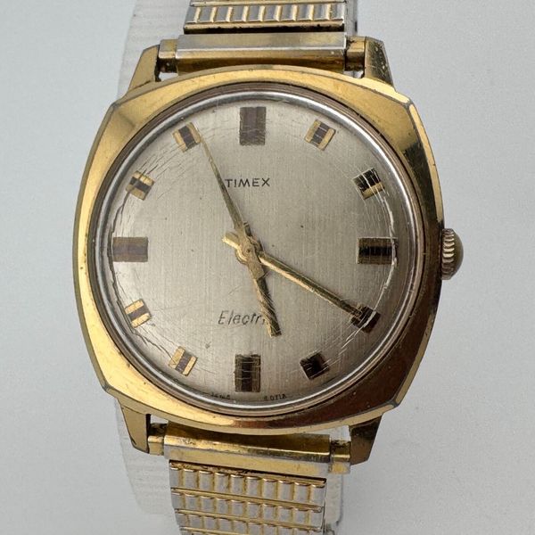 Vintage Timex Electric Watch Men Gold Tone Stretch Band Analog New ...