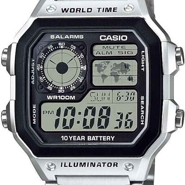 Casio Digital Mens Illuminator Stainless Steel Watch (AE-1200WHD-1AVEF ...