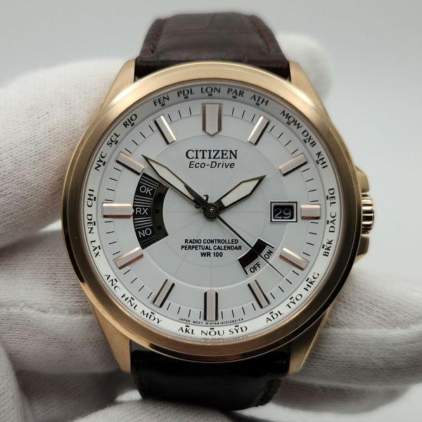 Citizen World Perpetual Eco-Drive Men's Gold Tone w/ White Dial Watch ...