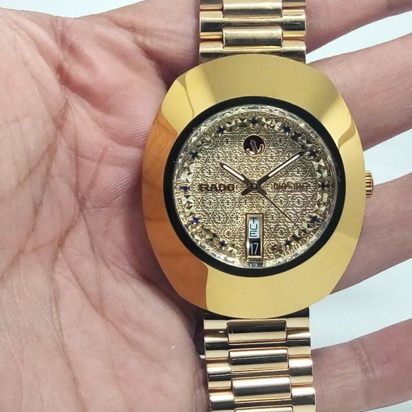 Vintage Rado Diastar Automatic 36 MM Gold Plated Blue Stone Men's Wrist ...