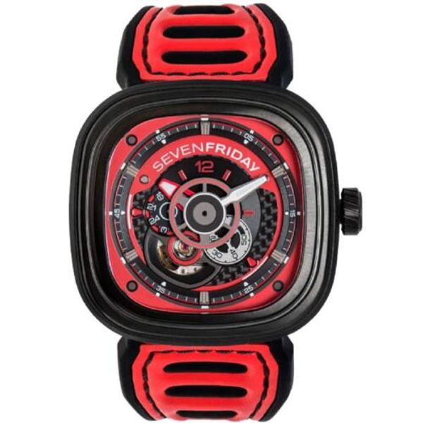 SevenFriday Men's Watch Racing Team Automatic Black and Red Dial Strap ...