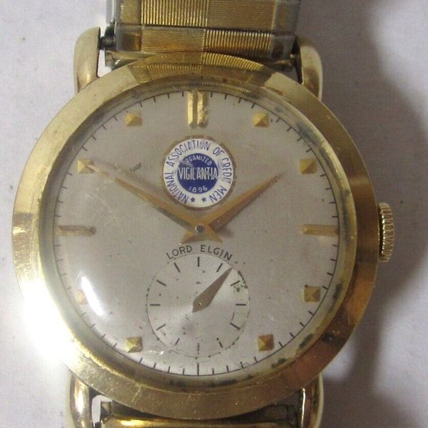 VINTAGE 14K SOLID GOLD LORD ELGIN WRIST WATCH WITH LOGO KEEPS GOOD TIME ...