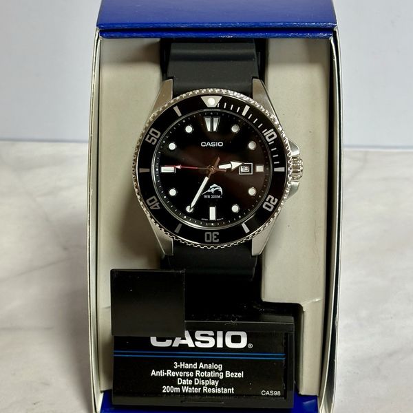 Men's Casio Black Analog Dive Watch Date Waterproof Rotating - MDV106 ...
