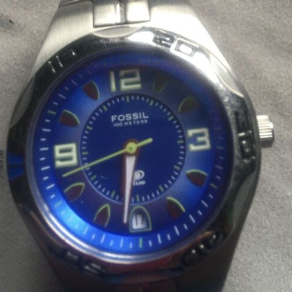 EUC! Fossil Blue AM-3734 quartz watch with date with original box ...
