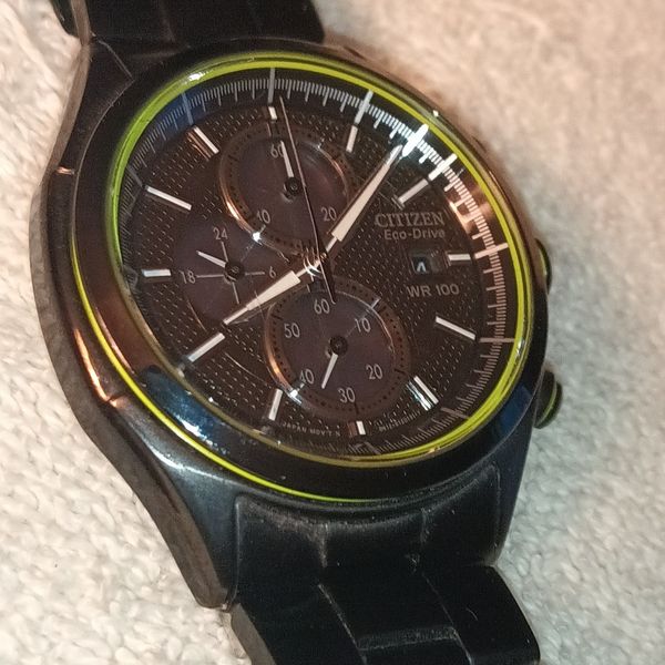 Citizen Eco Drive Chronograph Black Solar Powered Men's Watch Glow In ...