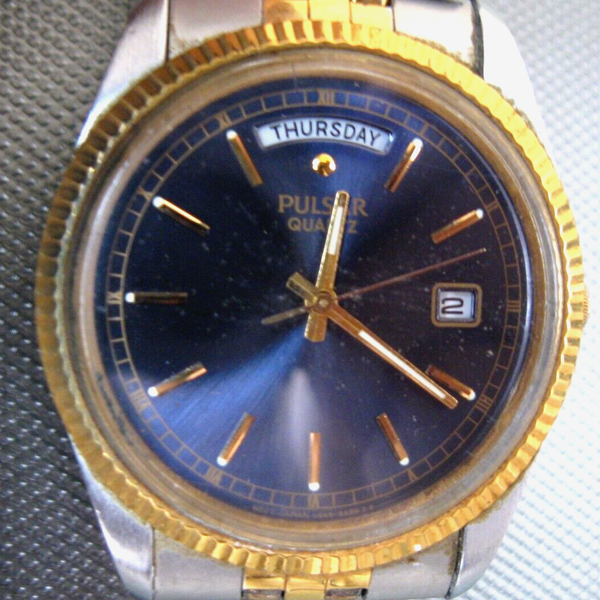 NO RSV mens PULSAR SEIKO COIN EDGE BEZEL V544 BLUE DAY DATE NEW BATTERY ...