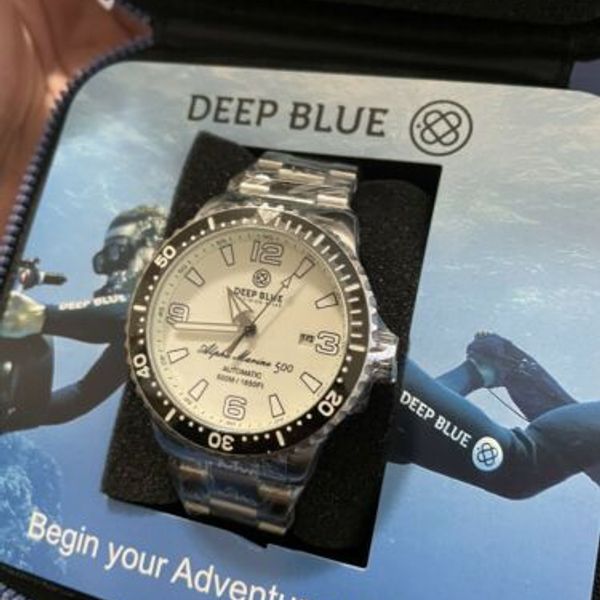 Deep Blue 500m 1650ft ALPHA MARINE AUTOMATIC DIVE WATCH White Dial ...