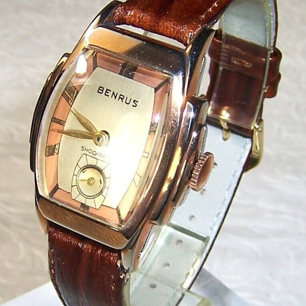 BENRUS TANK WATCH Ca 1930s 40MM SALMON/SILVER DIAL 21 JEWEL ART DECO ...