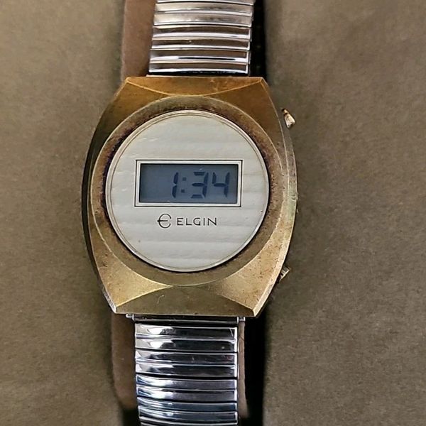 Men's Elgin Watch Vintage Time Capsule 7 Function LCD w/ Original Box ...