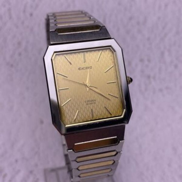 Vintage Citizen Exceed Tank Two Tone Textured Gold Dial High Accuracy ...