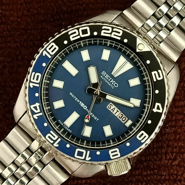 VINTAGE SEIKO DIVER 6309-729A BLUE FACE MODDED AUTOMATIC MEN WATCH ...