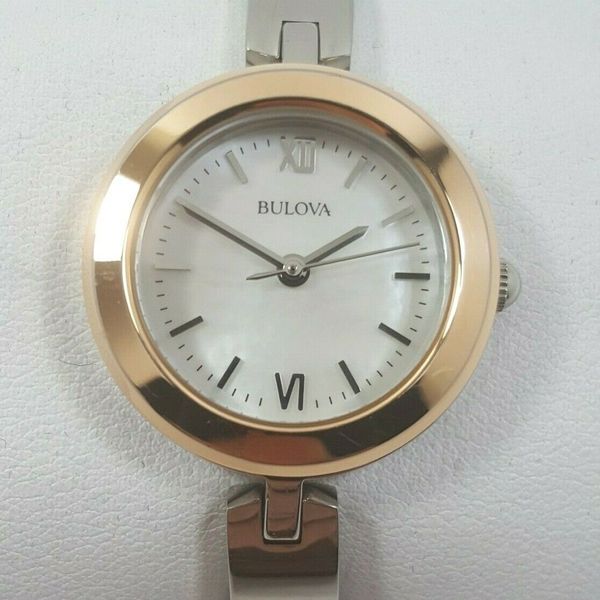 Bulova Quartz White Mother Of Pearl Stainless Steel Ladies Watch 98X107 ...