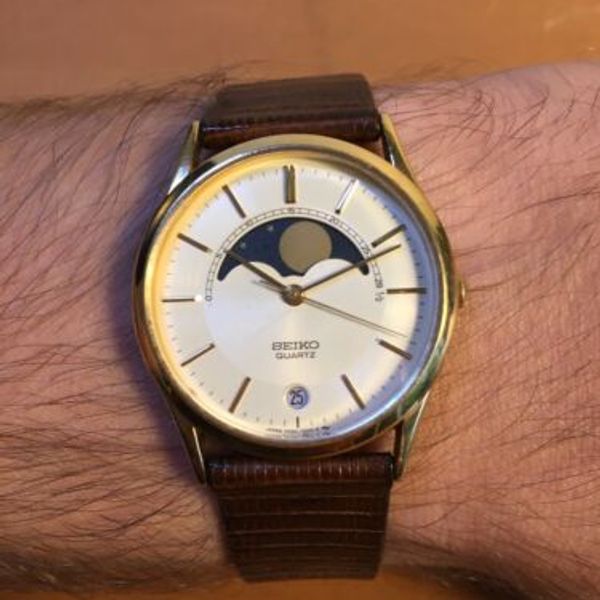 Vintage Seiko Men's Quartz Moon Phase 7434-7009 Watch w/Jeweled ...