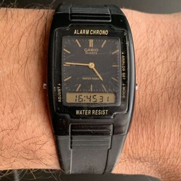 Vintage CASIO Watch AQ-47 5157 Black Analog Digital Quartz Alarm Chrono ...