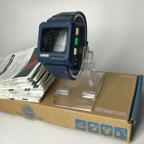 Vintage SEIKO TIMETRON Watch digital square dot matrix Japan blue navy ...
