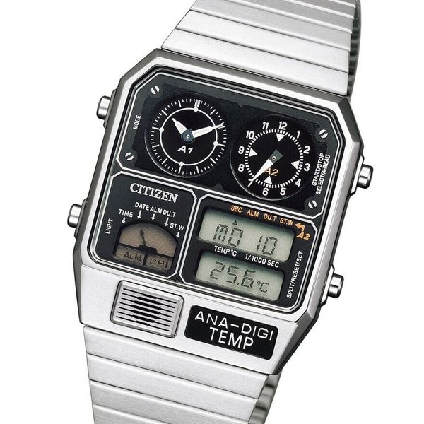 CITIZEN COLLECTION ANA-DIGI TEMP JG2101-78E Analog Digital Silver Watch ...