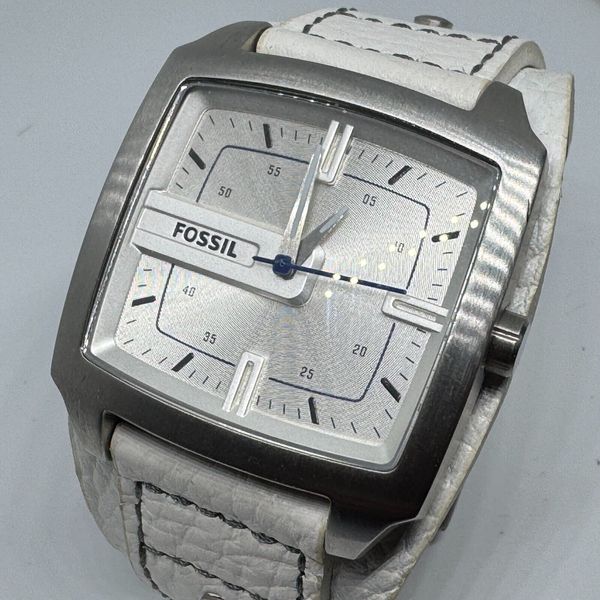 Fossil Quartz Watch JR-1122 Men Silver Steel Barrel Leather Bund Band ...