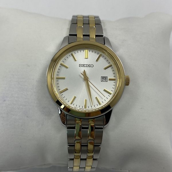 Seiko Essentials Quartz White Dial Two Tone Stainless Steel Ladies ...