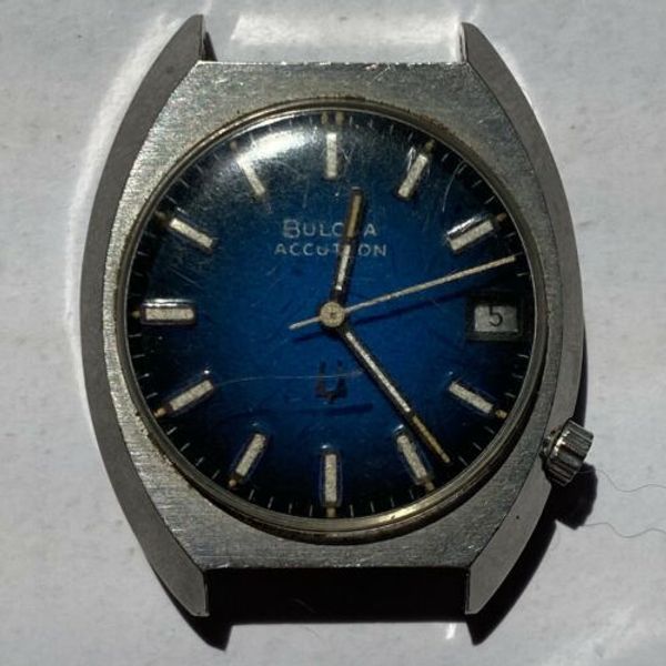 1975 Bulova Accutron N5 Blue Dial Vintage Stainless Steel Calendar ...