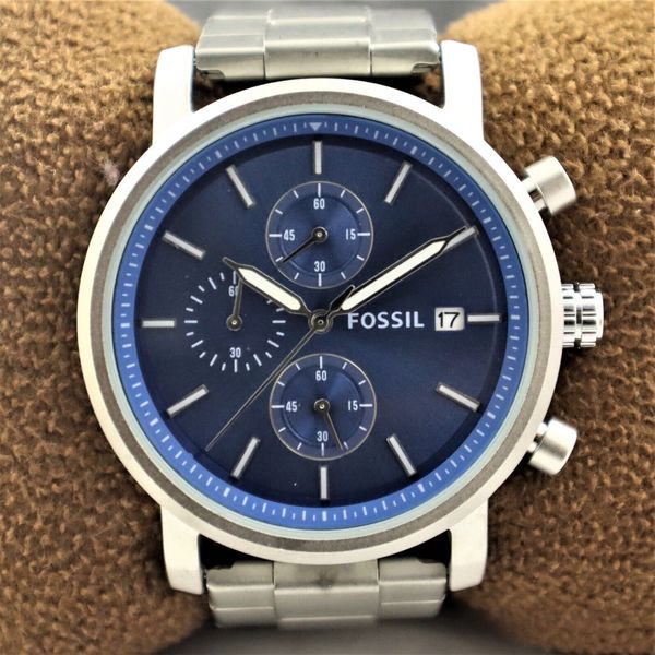 Casual Fossil Chronograph Men Blue Dial with Date Quartz Steel Band ...