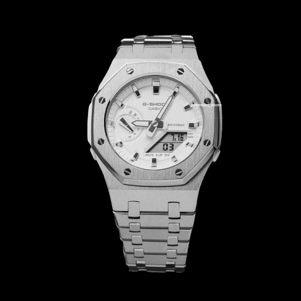 CUSTOM CasiOak G-Shock Watch S-2100 Casio Oak metal Pure White NEW ...