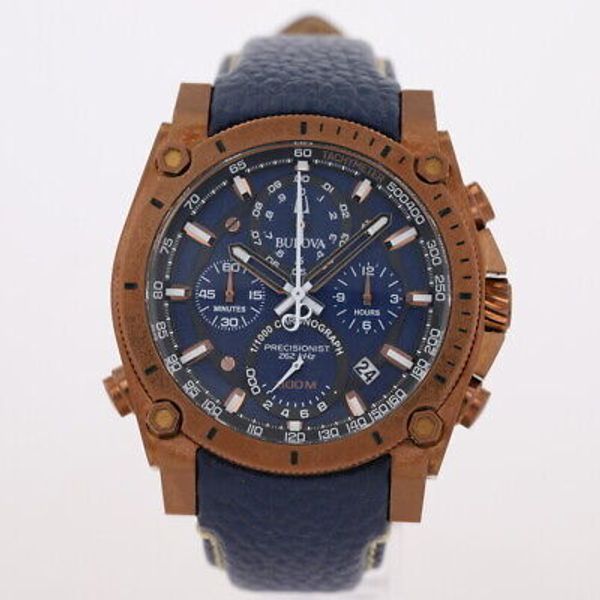 Bulova Precisionist Chronograph Blue Dial Quartz Leather Band Men's ...