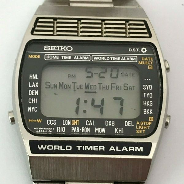 Rare Vintage Seiko A239 5000 LCD Digital World Timer Alarm Mens Watch ...