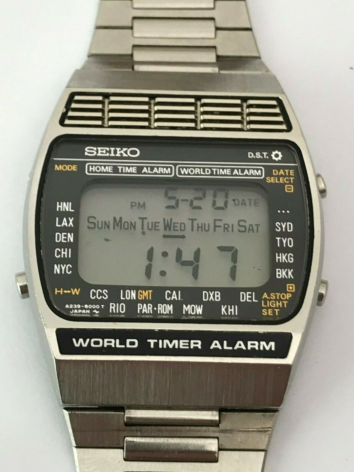 Rare Vintage Seiko A239 5000 LCD Digital World Timer Alarm Mens Watch ...