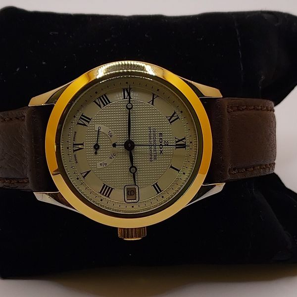 EDOX MEN'S AUTOMATIC CHRONOMETER STEEL WATCH 35MM 18K GOLD BEZEL POWER ...