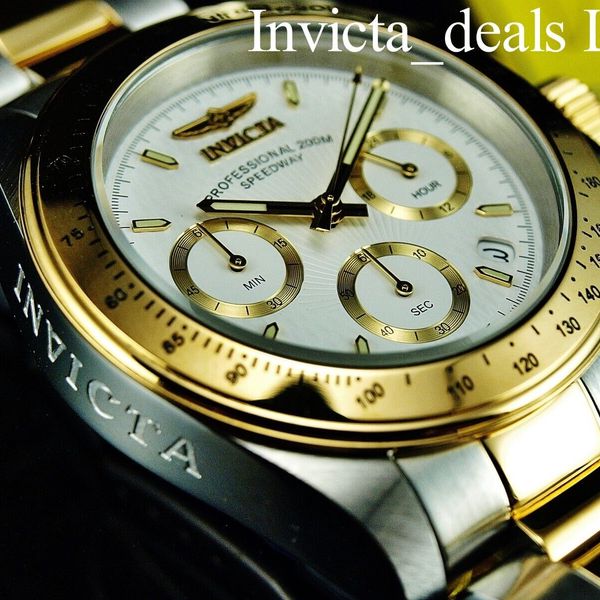 Invicta Men's 40mm SPEEDWAY DRAGSTER Chronograph WHITE DIAL Gold Two ...