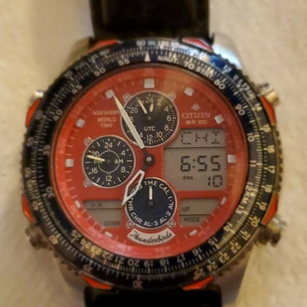 RARE CITIZEN NAVIHAWK THUNDERBIRDS WORLD TIME CHRONOGRAPH WATCH C300 ...