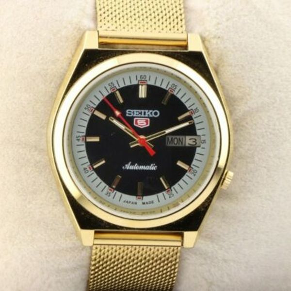 Vintage Seiko 5 black golden 7009 automatic men Japan working wrist ...