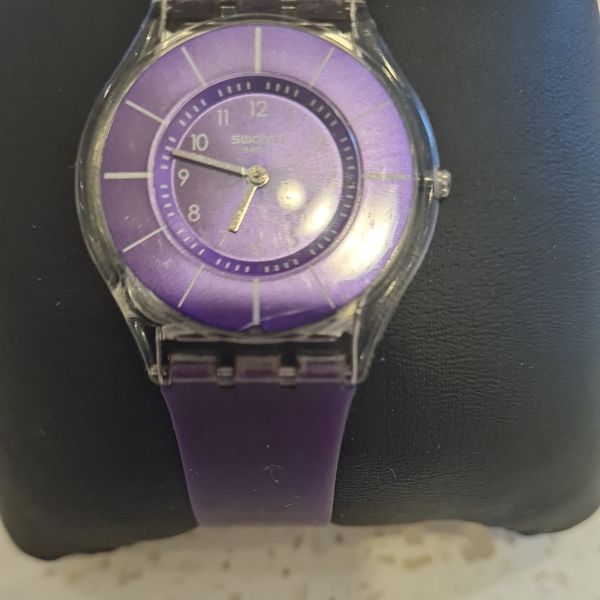 33mm Swatch Skin Swiss Wristwatch Purple Woking, cracked | WatchCharts ...