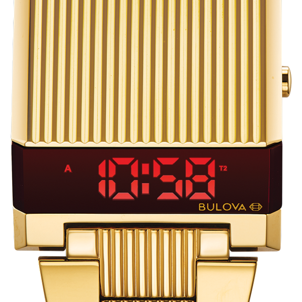Bulova 97C110 Archive Series Digital LED Computron Gold-Tone Watch ...