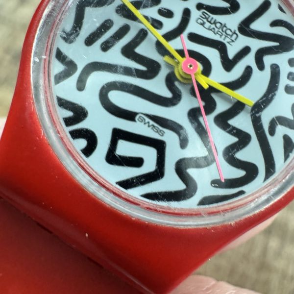 Vintage Swatch Keith Haring Art Watch Red Swiss Made 80s Quartz ...