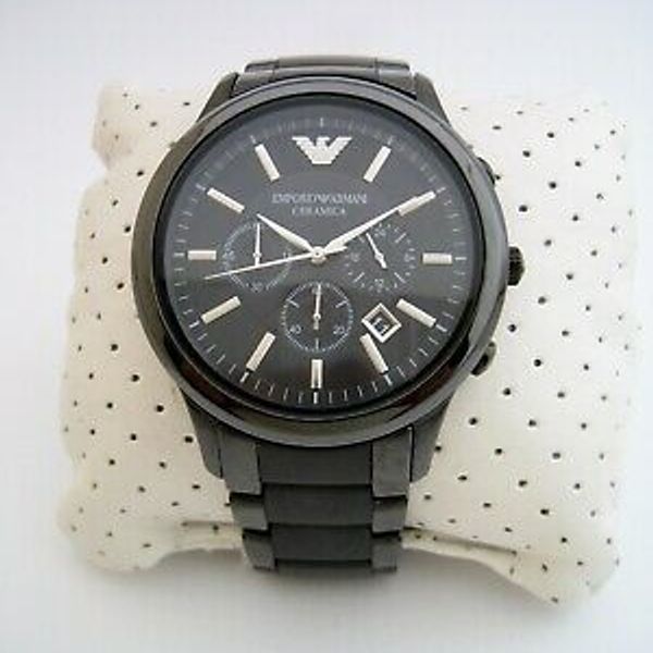 EMPORIO ARMANI MENS CERAMICA WATCH AR1451 BLACK CERAMIC CHRONOGRAPH ...