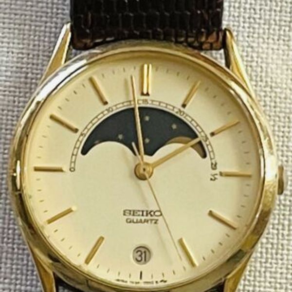 Vintage Seiko Moon Phase Men’s Watch 7434-7008 Runs Well New Battery ...
