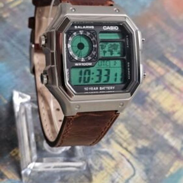 Casio Watch. Model AE-1200 WH ( ROYALE MOD). all metal case and leather ...